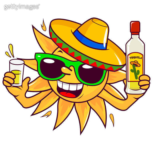 Cartoon sun drinking tequila. Vector illustration 이미지 (1498319297) - 게티 ...