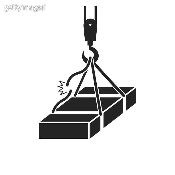 Isolated black pictogram sign risk of fall from height, wire sling ...