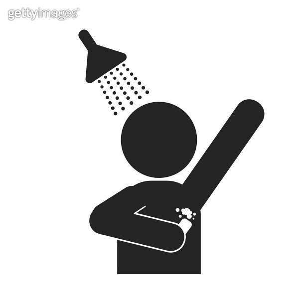 Isolated black pictogram icon of man shower, for sign shower before ...