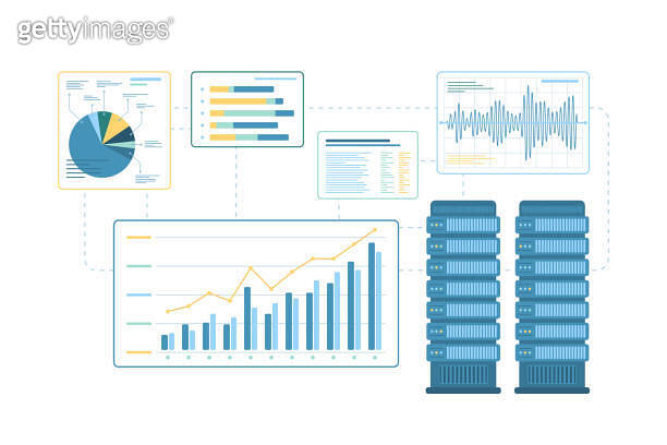 Data research, storage and monitoring with server system, infographic ...