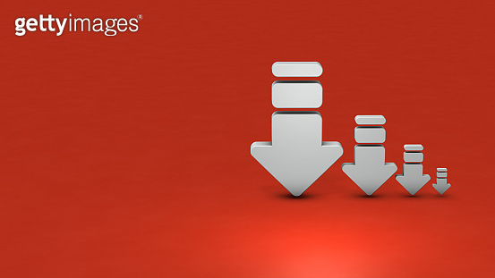 Downward arrows that get smaller. An abstract concept representing a ...