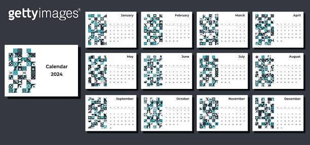 Calendar 2024 geometric patterns. Monthly calendar template for 2024 ...