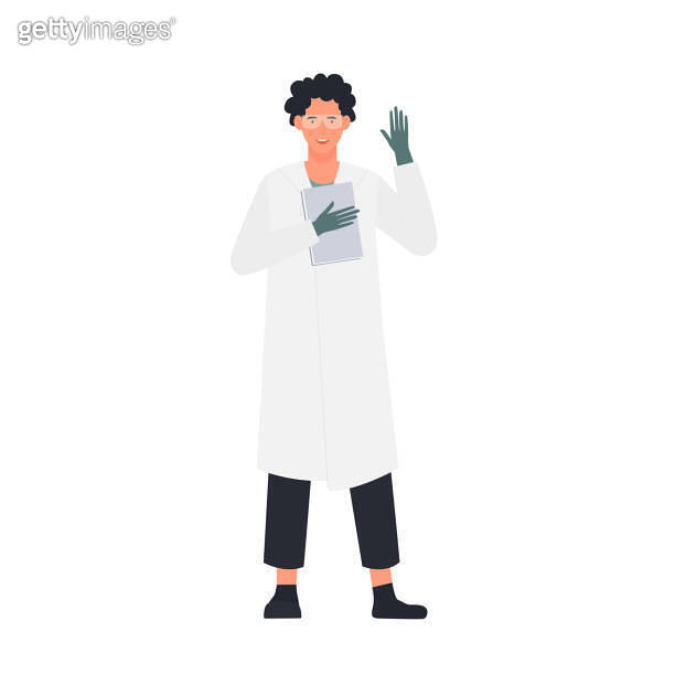 Scientist with waving hand 이미지 (1580840429) - 게티이미지뱅크