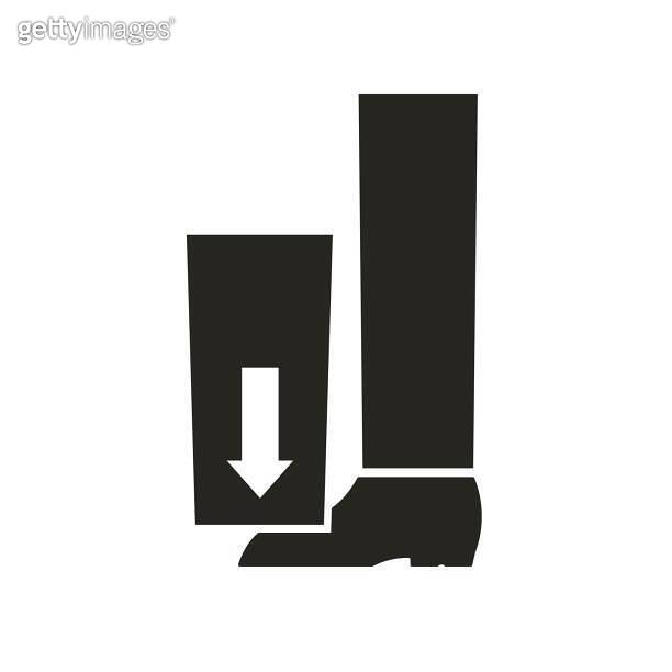 Isolated black pictogram icon of feet injury risk, pinched foot, use ...