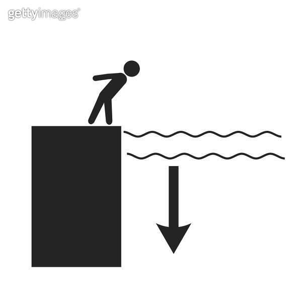 Isolated black pictogram sign of deep water, do not swim, danger ...