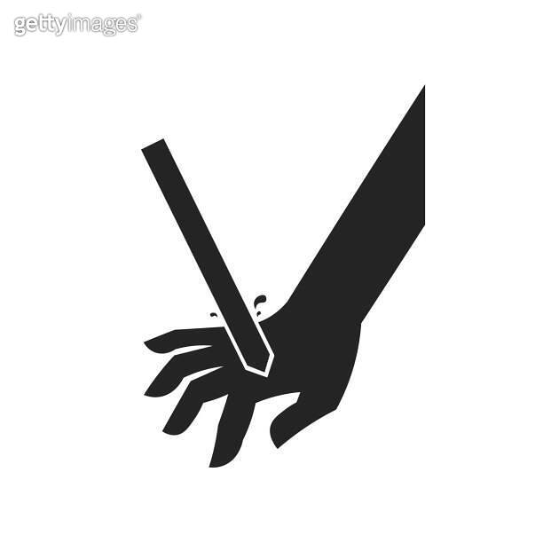 Isolated pictogram icon of hand injury with knife blade pinched machine ...