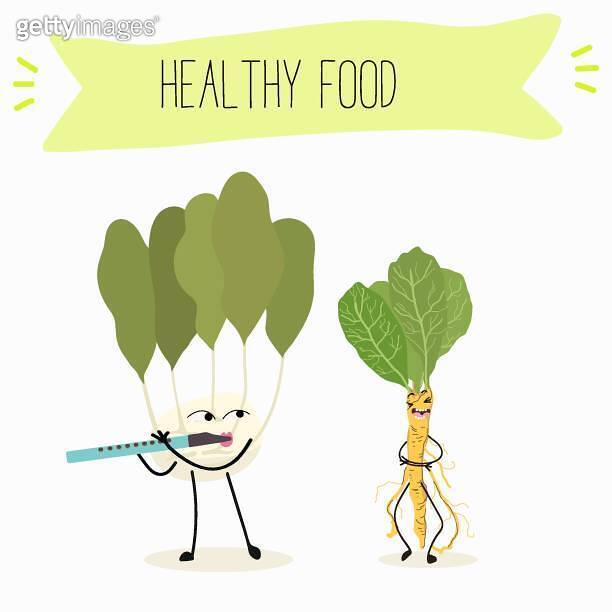 Vector Illustration with funny cartoon characters horseradish, kohlrabi ...