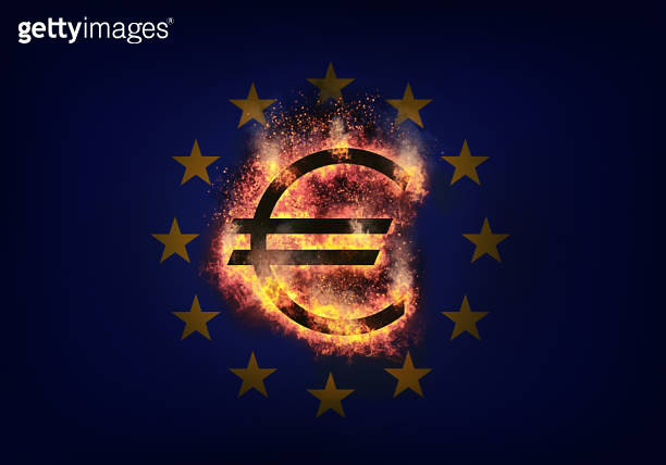 Euro on fire! Burning € symbol, representing the joint European ...