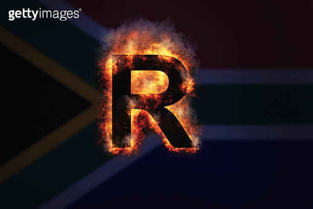 Rand on fire! R symbol in flames, representing the currency of South ...