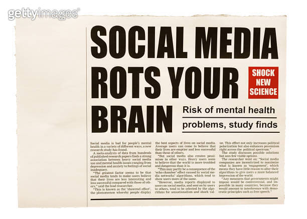 Tabloid newspaper headlines scream about social media harming mental ...