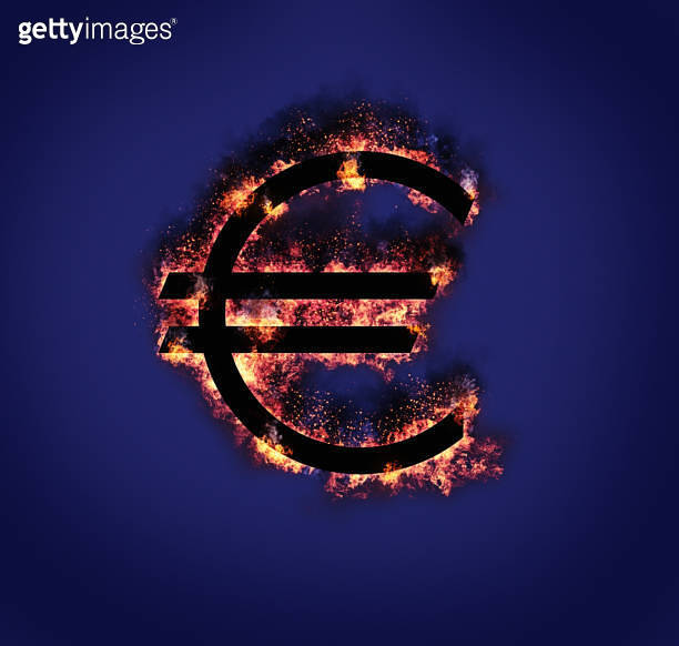Euro on fire! Burning € symbol, representing the joint European ...