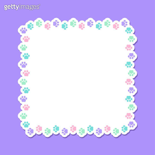 Square colorful pastel animal paw print frame with empty space for your ...