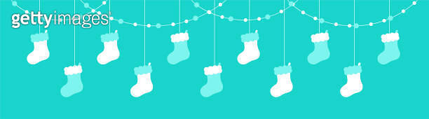 Merry Christmas Border Banner, Hanging Stockings Garland. Winter ...