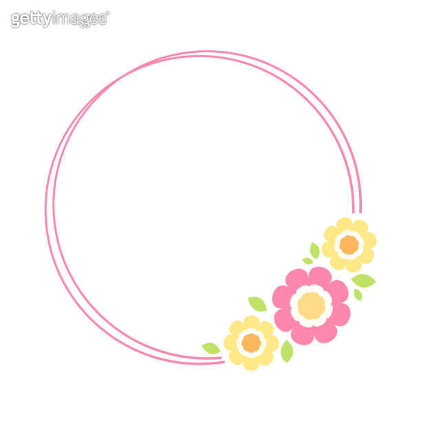 Cute Round Floral Frame Border. Simple minimal flower wreath ...
