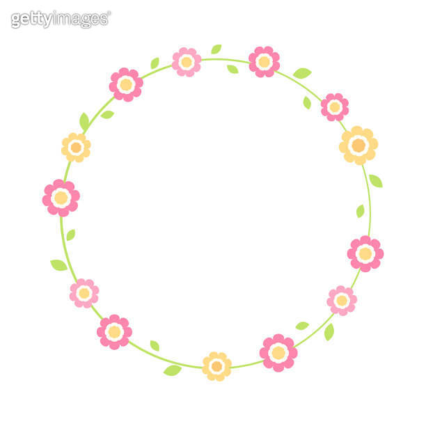 Cute Round Floral Frame Border. Simple minimal flower wreath ...