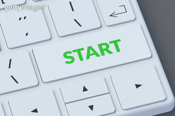 Start inscription on button of keyboard. A new beginning. Starting a ...