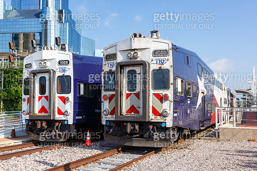 Trinity Railway Express TRE commuter trains public transport at Union ...