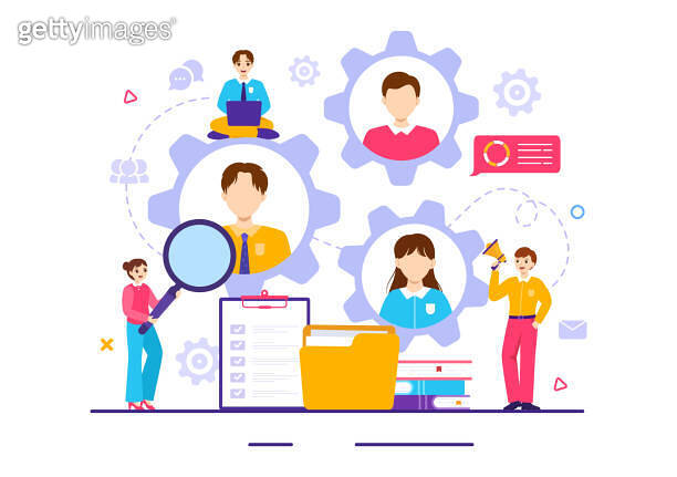 HRM Human Resource Management Vector Illustration with System Managing ...
