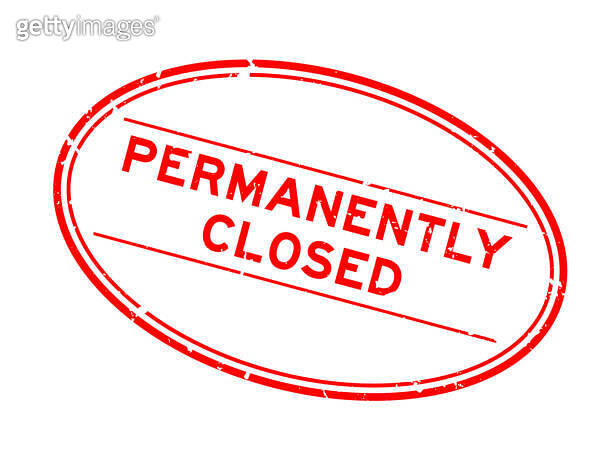 Grunge red permanently closed word oval rubber seal stamp on white ...