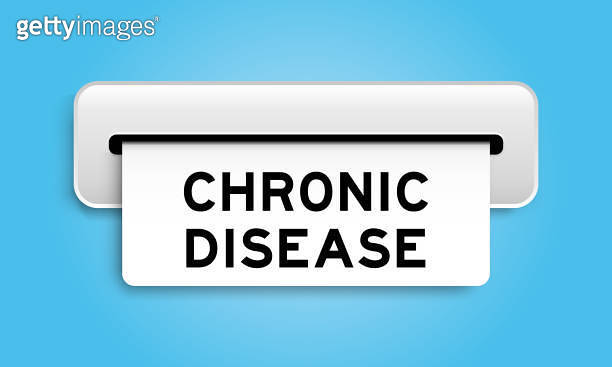 White coupon banner with word chronic disease from machine on blue ...