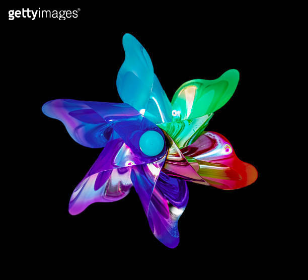 A front view of a regular toy pinwheel windmills with six differently ...