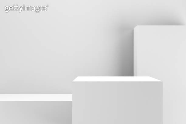 Modern empty white rectangular cube podiums, platform or pedestal ...