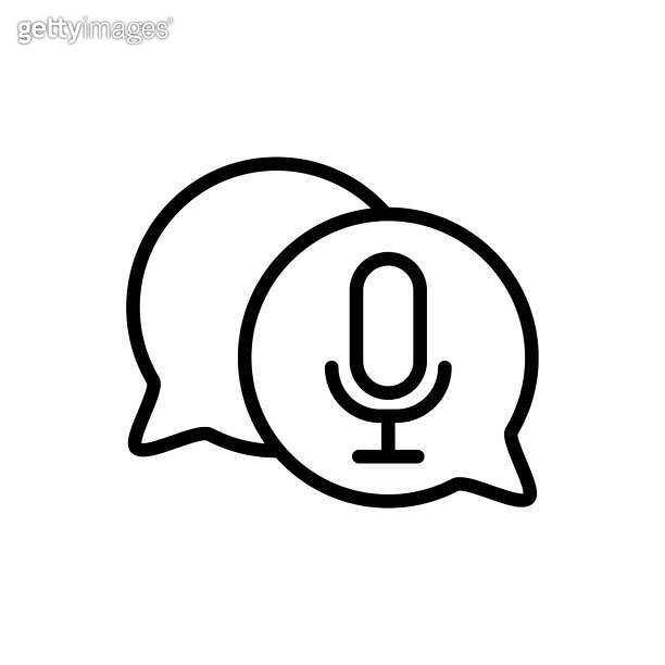 Message bubble with microphone. Outline, turn on sound icon, message ...