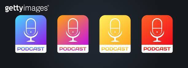 Podcast buttons. Flat, color, microphone icons, podcast buttons. Vector ...