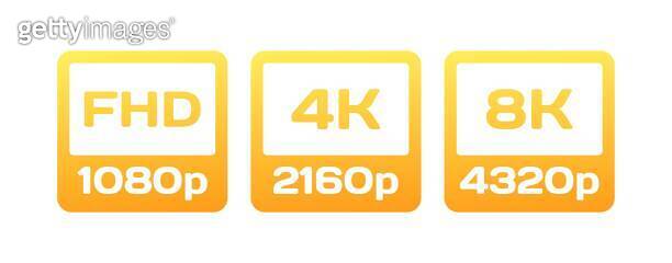 FHD, 4K, 8K resolution icons. Flat, yellow, resolution icons, FHD, 4K ...