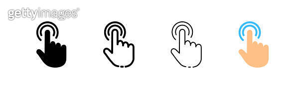 Click flat icons set. Hand, finger, scanner, fingerprint, hold, online ...