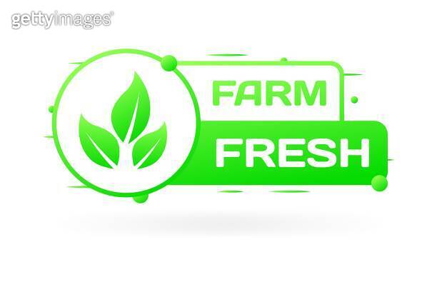Farm Fresh icon. Flat, green, leaf in a circle, farm fresh sign, green ...