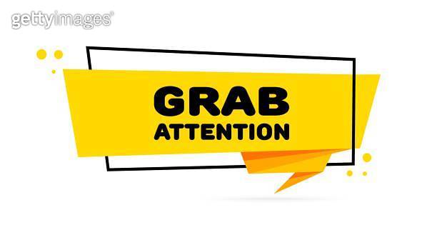 Grab attention sign. Flat, yellow, lightning-shaped sign, grab ...