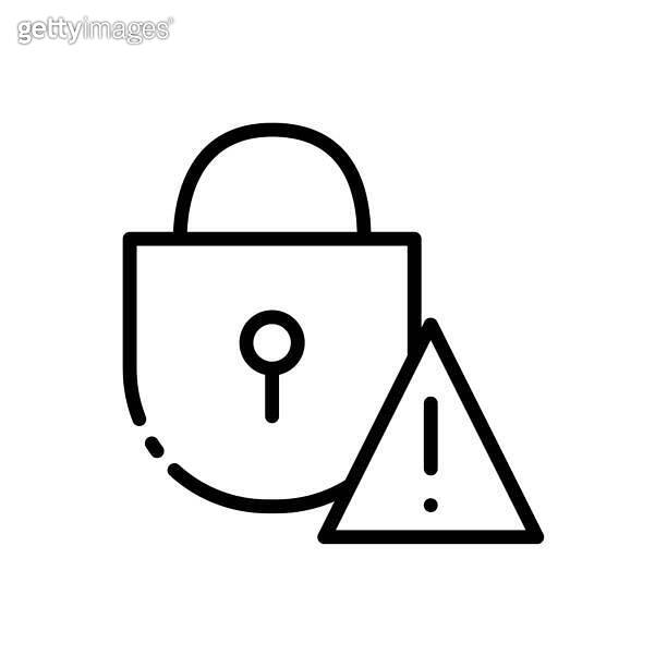 Lock warning icon. Outline, warning sign, attention icon, safety icon ...
