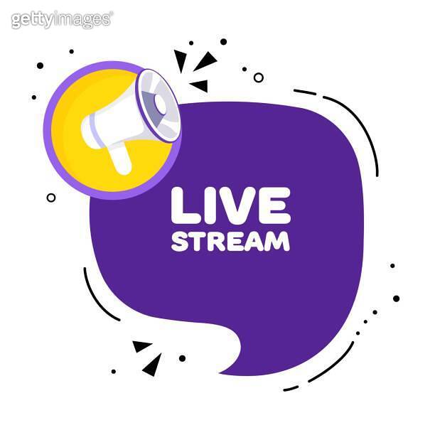 Live stream. Flat, purple, Live stream announcement. Vector ...