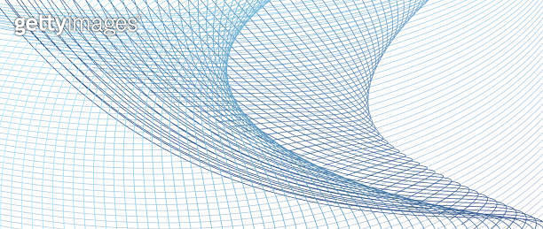 Blue squiggle pattern of curved thin lines. Abstract design, netting ...