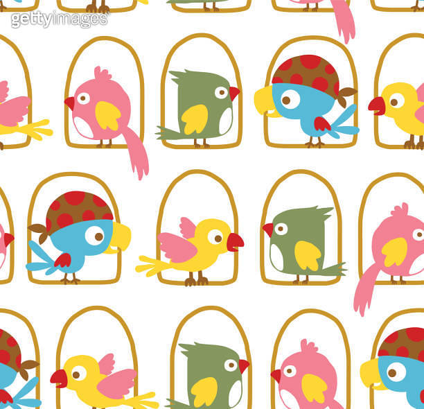 Seamless pattern vector of colorful funny birds cartoon perch on birds ...