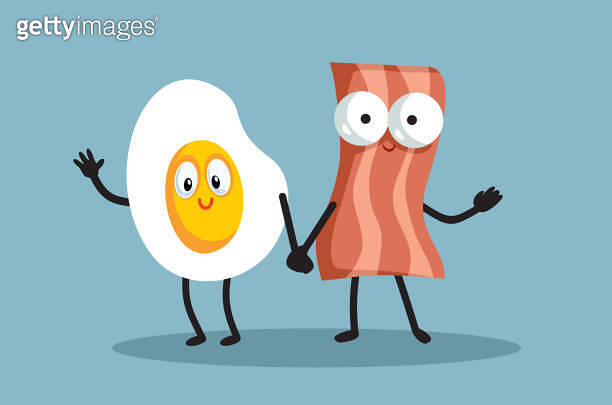 Happy Cheerful Egg and Ham Characters being Friends Vector Cartoon 이미지 ...