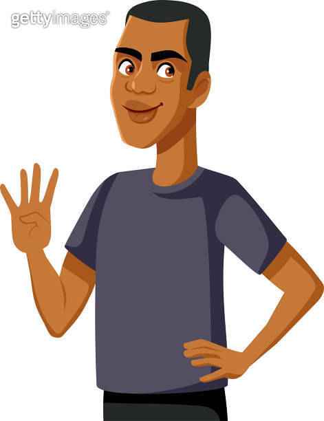 Man Counting Showing Four Fingers Vector Cartoon Illustration 이미지 ...