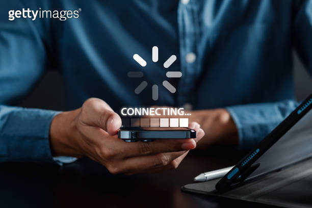 Update software system in computer. Man using smartphone upgrade program, Business technology ...