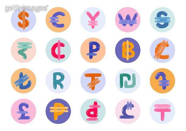 Set of international currency symbols. Cute hand drawn vector ...