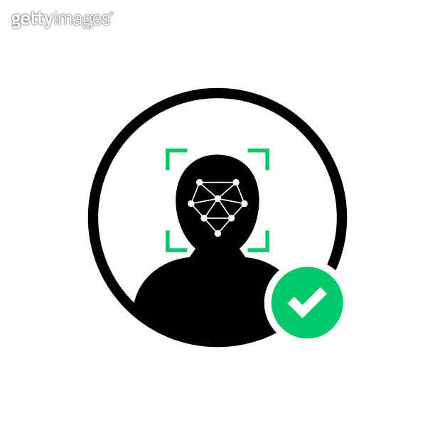 face id scanner logo with check mark. flat style trend simple logotype ...