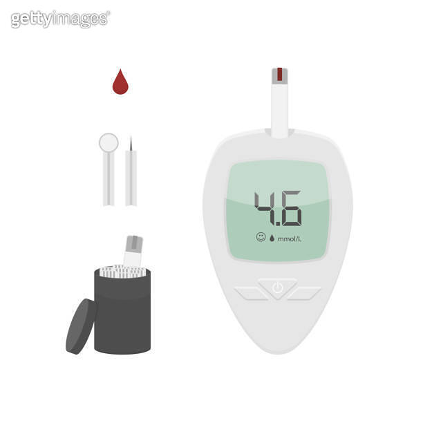 Glucose test set. White glucometer with numbers. Normal blood glucose ...