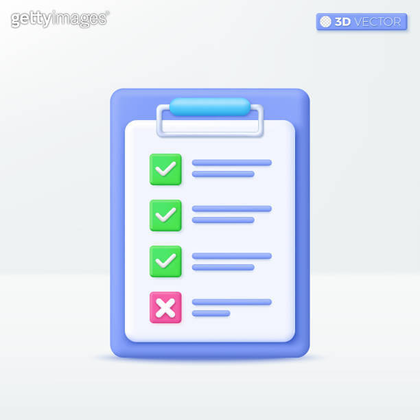 Checklist on 3D clipboard paper icon symbol. Document in test form ...