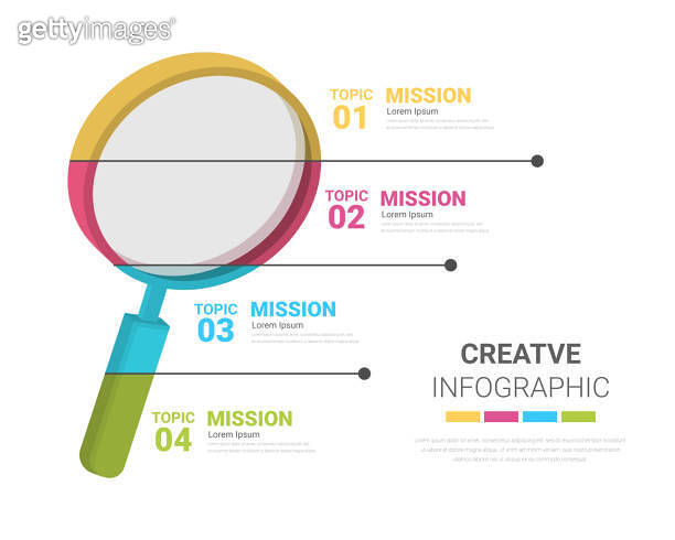 Modern infographics options banner with colorful Magnifying Glass with4 ...