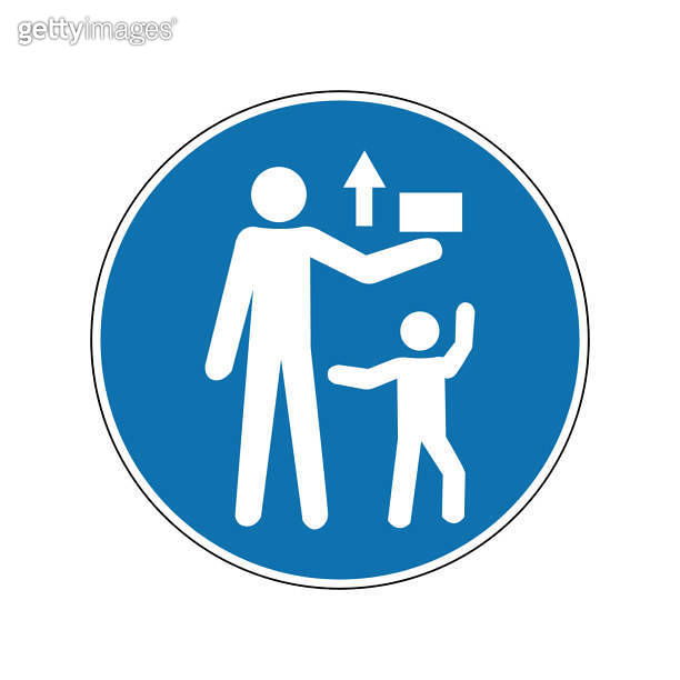 Child safety sign. Mandatory sign. Round blue sign. Keep out of the ...