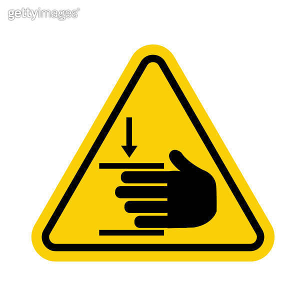 Hand injury sign. Hand crush sign. Hand Pinch Point Sign. Warning sign ...