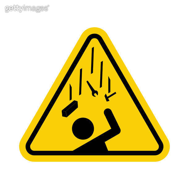Falling objects danger sign. Falling objects warning sign. Caution ...