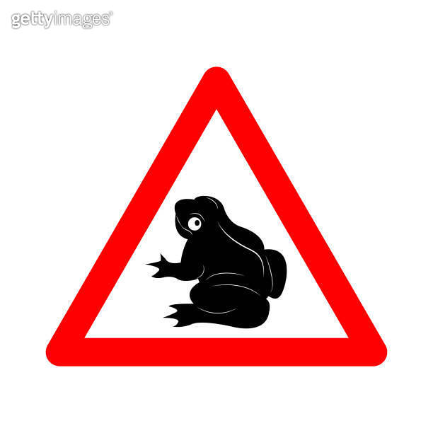 Frog sign. Frog warning sign. Red triangle sign with frog silhouette ...