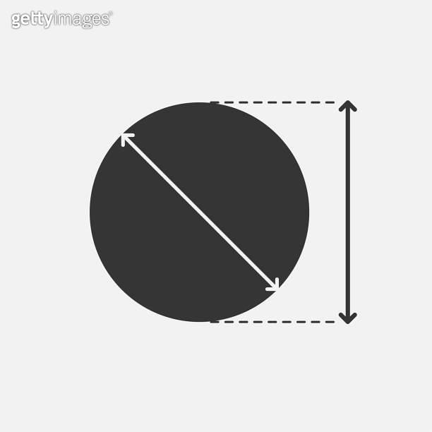Сircle diameter and radius icon. Arrows inside and outside. Vector ...