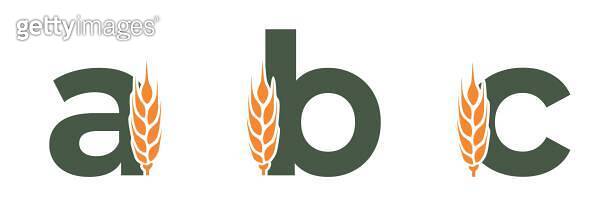 a b c lowercase letters with wheat ear. harvest alphabet design. cereal ...